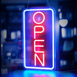 sunkite led neon open sign, 16.5"x 9" business hour sign, powered by usb with switch, led display window lights for cafe bar hotel salon bookstore restaurant grocery shop store wall decor