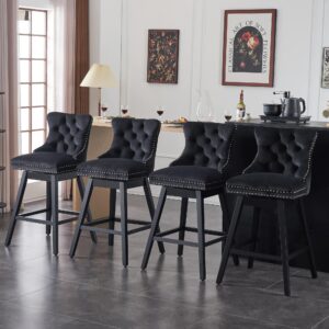 fahomiss swivel bar stools, barstool set of 4 with back, bar height stools, black barstools for kitchen island, counter height velvet bar stools with upholstered seat, wood legs for home bar