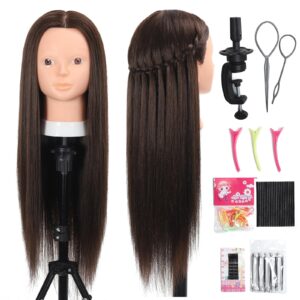 opini 26 inch mannequin head 80% real human hair styling hair mannequin head human hair to practice hair and makeup hairdresser head with free clamp (#4 no makeup)