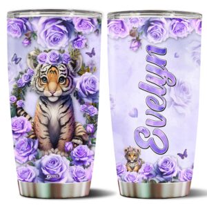 wonwix personalized tiger coffee mug for women, travel drinking cups tigers gifts for mom, ladies, daughter, birthday christmas valentine mothers day 20oz stainless steel tumblers with lid