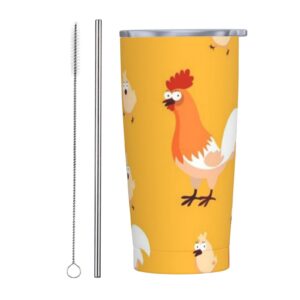 evanem 20 oz stainless steel tumbler with straw cleaner chicken chick printed insulated cup travel coffee mug vacuum insulated tumblers for home office