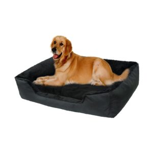 dog beds for large dogs,rectangle dog beds for medium dogs,machine washable dog bed with anti-slip pvc bottom,waterproof removable pet bed for living room,bedroom,crate,black,large