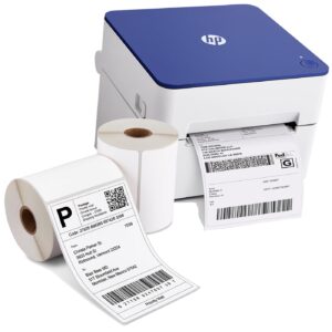 hp shipping label printer 4x6 commercial grade direct thermal, 203 dpi printer w 4” x 6” labels (2 rolls 250 sheets per roll)