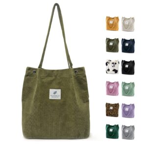 godwoods fashion tote bag for women corduroy shoulder cord purse with inner pocket (army green)