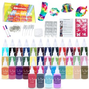 tie dye kit for kids & adults - complete diy tie dye set w/tie dye powder in tie dye refill packets -fun kids tie dye kit w/nozzle spray tie dye kit for fabric - dye for clothing (pack of 40, 60 ml)