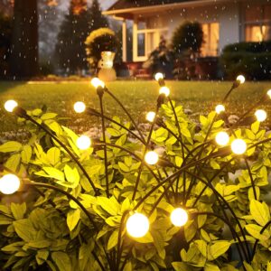 solar outdoor lights for garden, ip65 waterproof solar lights for outside, sway by wind, 32 leds christmas decorative lights for yard patio pathway decoration, 4 pack