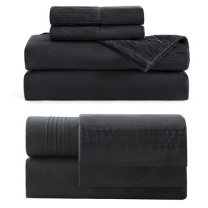 bedsure full size sheet set black bundle deep pocket full size sheet set fits mattresses up to 24" thick