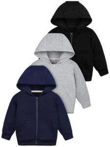 cooraby 3 pack toddler boys fleece full zip hoodies long sleeve zip up hoodie sweatshirt with pocket lightweight jacket for toddlers