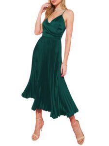 zaful womens satin sexy backless wrap v neck sleeveless spaghetti strap pleated flowy party midi dress