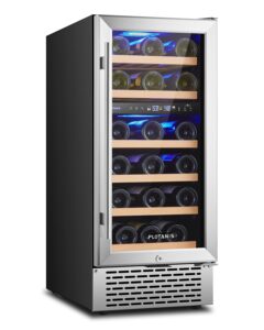 plotanis 15 inch wine fridge dual zone 28 bottles under counter wine cooler refrigerator built-in or freestanding with glass door safety lock