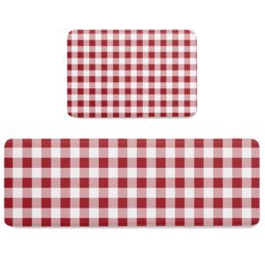 libaoge kitchen mat rug set of 2 red white buffalo plaid runner rug anti-fatigue comfort memory foam standing mat non-slip floor door mat for bathroom bedroom 16x24n+16x47in