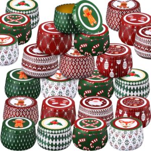 uiifan 48 pcs christmas candle tins cookie tins metal candles tin gifts jars with lids 8 oz candy tinplate retro tins round containers for candle holiday gift giving treat biscuits party favors