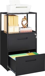 fesbos file cabinet with shelves & 2 lockable drawers - home office lockable lateral filing cabinet for hanging files letter/legal/f4/a4 size - assembly required