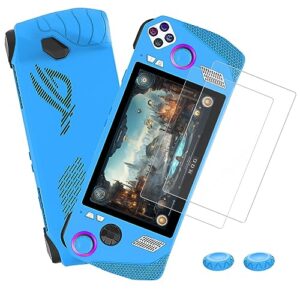 pakesi silicone case for asus rog ally 2023 release,handheld game console cover protector case with 2 thumb grip caps and 2 pack screen protectors - enhance your gaming experience(blue)