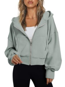 trendy queen hoodies for women full zip up cropped sweatshirts jackets casual comfy gym tops fall outfits winter clothes 2025 lightgreen m