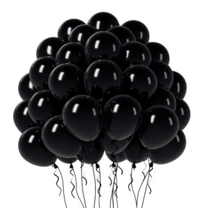 80pcs black balloons 12inch,black latex balloons for birthday graduation baby shower father's day wedding halloween christmas party decorations (with black ribbon)