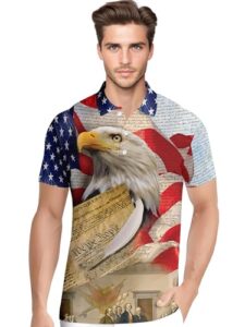 hivichi golf shirts for men funny print hawaiian crazy mens polo shirt eagle flag shirt, x-large, aop-polo-81779