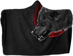 burnar viking 3d printing hooded blanket warm soft fenrir wolf compass rune unisex winter wearable hooded blanket double thick plush fleece blanket cape (color : blanket, size : 50x60in/130x150cm)