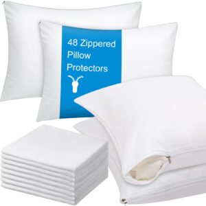 shimeyao 24 pcs zippered pillow protectors bulk standard bedding pillow cases soft breathable cotton sateen dust protection covers white cases for home hotel rental (20 x 26 inch)