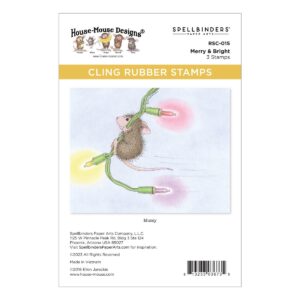 spellbinders merry & bright house-mouse cling rubber stamp, red