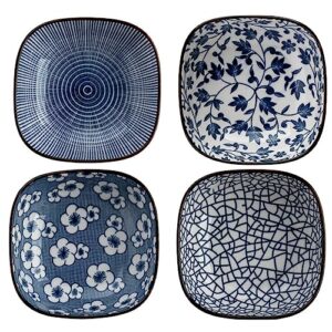 yxwxy ceramic snack plate 4 pcs blue style d dessert salad plates 4.3inch ceramic dishes japanese bowl sushi sauce seasoning dishes dipping bowls for condiment sushi ketchup bbq party