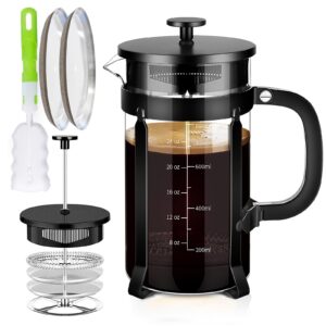 ymmind french press coffee maker 34oz 304 stainless steel coffee press,with 4 filters system, heat resistant thickness borosilicate french press glass, bpa-free brewed tea pot coffee plunger