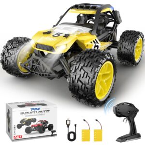 pkx 1:12 large remote control truck,12mph (20kph) high speed off-road monster truck for boys & 2 batteries and led headlights, all terrain 2.4 ghz remote control car for kids, hobby rc cars toys gifts