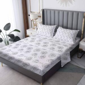 flower sheets full size, floral bed sheets, patterned bedding sheets & pillowcases 4 piece set - soft microfiber deep pocket fitted sheet & flat sheet & 2 pillow cases h3-&-320