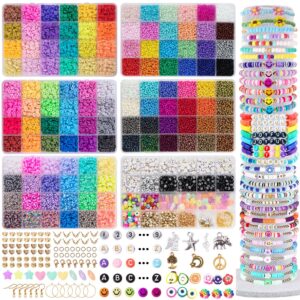 tiny fun 6 boxes 16800pcs 72 colors clay beads and 48 colors glass seed beads for friendship bracelets making kit heishi beads with letters beads