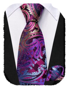 hi-tie silk boys tie 8-14 self-tied ties for boy paisley solid kid necktie and pocket square set for wedding,purple