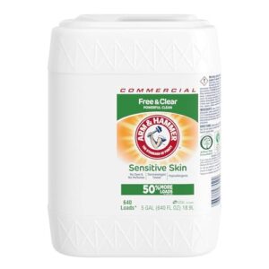 arm & hammer 33200-97550 liquid laundry detergent free & clear, 640 oz., 5 gallon jug