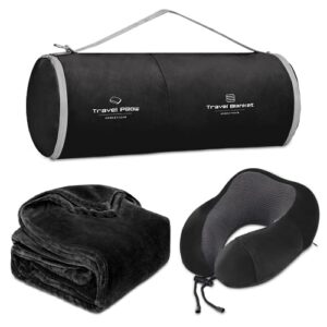 urnexttour travel pillow and blanket set neck pillow airplane memory foam for traveling compact with bag black