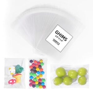 ghims 100pcs clear cellophane bags, cellophane treat bags, clear gift bags, 1.4 mils thick self sealing opp cello bags for bakery cookies goodies favor decorative wrappers (3.9" x 5.9")