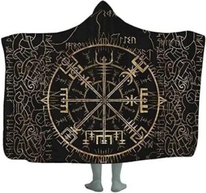 viking 3d printing hooded blanket keeps warm and soft vegvisir fenrir wolf totem unisex winter wearable hooded blanket double thick plush wool blanket ( color : blanket , size : 50x60in/130x150cm )