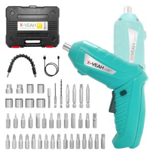 x-yeah small electric screwdriver, 3.7v rechargeable cordless screwdriver with led light, electric screwdriver kit includes 45pcs bit set, usb charging cable, carrying case