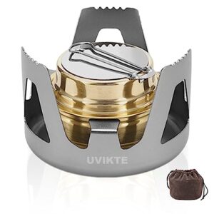 uvikte mini alcohol stove brass spirit burner with aluminium stand, ultralight portable backpacking stove for camping hiking picnic survival grey