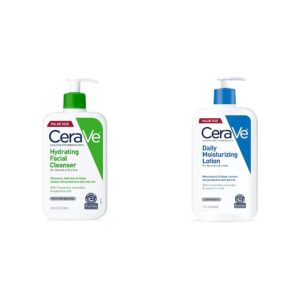 cerave hydrating facial cleanser + daily moisturizing lotion bundle | non-foaming face wash with hyaluronic acid and 3 essential ceramides | fragrance free body and facial moisturizer