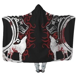 viking 3d printed hooded blanket keep warm and soft fenrir wolf viking dragon unisex winter wearable hooded blanket double thick plush wool blanket cape (color : blanket, size : 50x60in/130x150cm)