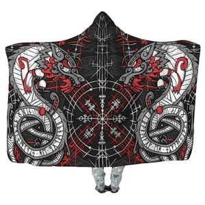 viking 3d printing hooded blanket keeps warm and soft vegvisir viking dragon unisex winter wearable hooded blanket double layer thick plush wool blanket ( color : blanket , size : 80x60in/150x200cm )