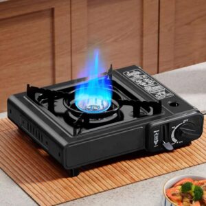 portable butane stove | single burner gas stove | camping & backpacking essential | emergency stove | high performance | double wind guard burner (black)