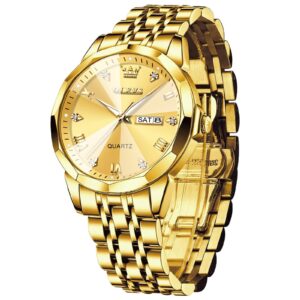 olevs gold watches for men large face analog wrist watch easy read big wrist mens golden stainless steel strap watches with date water resistant luminous hands male watch quartz relojes para hombres