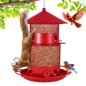 metal bird feeders for outside, squirrel proof hanging wild bird feeder, 4 lbs large seed capacity, outdoors mesh tube birdfeeders with 6 perches