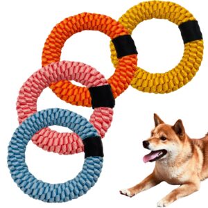 cabybigg dog rope toy,no stuffing dog toy,puppy chews for teething,dog chew toys,ring dog toys for medium small dogs breed 4 packs