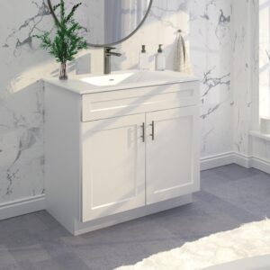 la royal white shaker sink base bathroom vanity ready-to-assemble cabinet 36" width