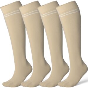 levsox compression socks for pregnant women 20-30 mmhg knee high viscose for bamboo cute funny mens supports socks for nurses, medical, travel and flight, wheat