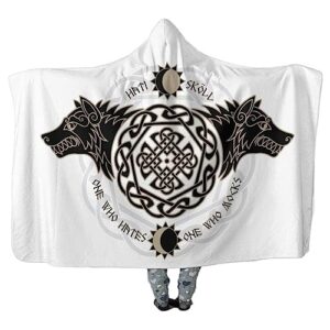 medieval 3d printing hooded blanket warm soft yin yang wolf rune celtic knot totem unisex winter wearable hooded blanket double thick plush fleece blanket ( color : blanket , size : 50x60in/130x150cm