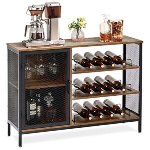 gaomon wine bar cabinet, freestanding wine rack table, liquor cabinet with glass holder, floor bar cabinet for liquor and glasses for home kitchen dining room