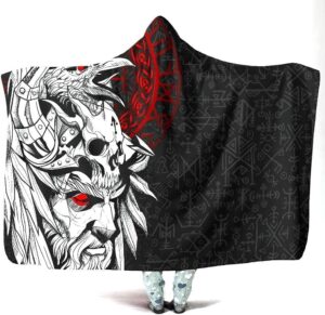 burnar medieval 3d printing hooded blanket warm soft valhalla skull crow totem unisex winter wearable hooded blanket double thick plush wool blanket cape (color : blanket, size : 80x60in/150x200cm)