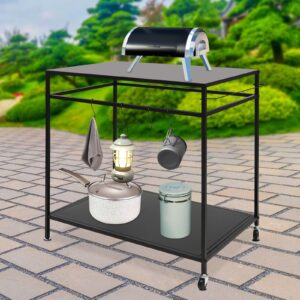 33.46" l×19.49" w outdoor grill cart double-shelf movable grill table outdoor pizza oven cart with storage and spice rack