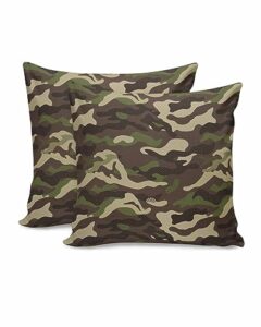 2 packs decorative cotton throw pillow covers, army green desert camo 18 x 18 inch square reversible soft cushion case for couch bedroom sofa living room chair car